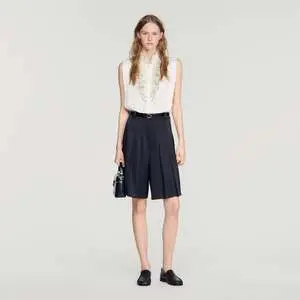 Sandro Long High-waisted Pleated Shorts - Black
