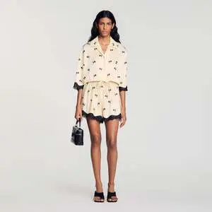 Sandro Cropped Floral Embroidered Shirt