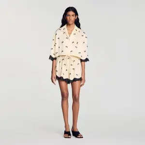 Sandro Cropped Floral Embroidered Shirt