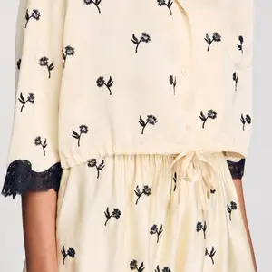 Sandro Cropped Floral Embroidered Shirt