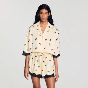 Sandro Cropped Floral Embroidered Shirt