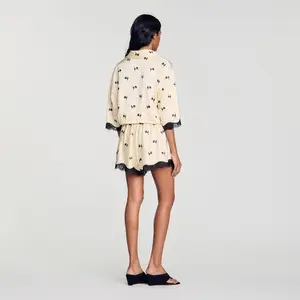 Sandro Cropped Floral Embroidered Shirt
