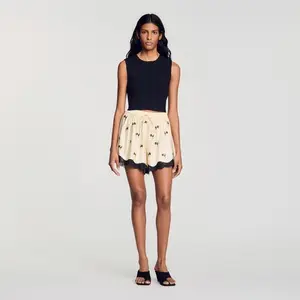 Sandro Embroidered Floral Shorts