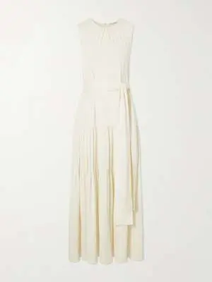 Altuzarra Liza Belted Tiered Gathered Jersey Maxi Dress - Ivory