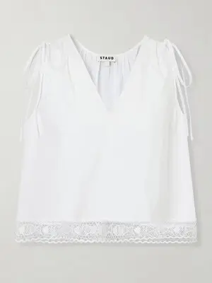Staud Elena Lace-trimmed Cotton-blend Tank