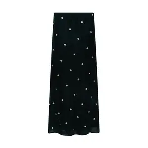 ROSE & NANCY Mila Velvet Embroidered Skirt - Green