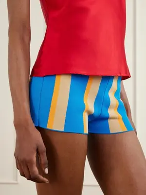 Staud Adolfo Mare Striped Cotton-jersey Shorts