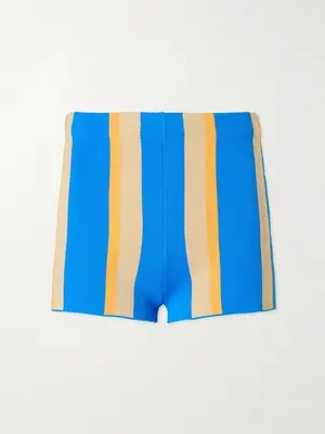 Staud Mare Striped Cotton-jersey Shorts - Blue