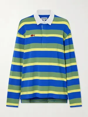 Staud Adolfo Gavin Striped Cotton-blend Polo Shirt - Blue