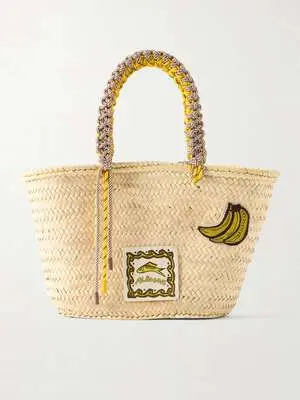 ALEMAIS Mona Logo-appliquéd Woven Raffia-effect Bucket Bag - Neutral