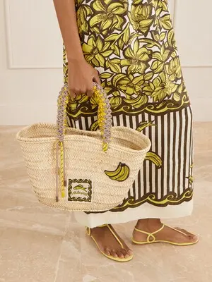 ALEMAIS Mona Logo-appliquéd Woven Raffia-effect Bucket Bag