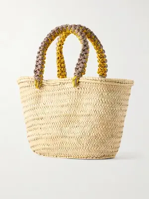 ALEMAIS Mona Logo-appliquéd Woven Raffia-effect Bucket Bag