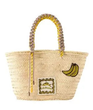 ALEMAIS Mona Logo-appliquéd Woven Raffia-effect Bucket Bag - Neutrals