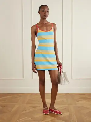 Staud Da Adolfo Vespa Striped Cotton-blend Mini Dress