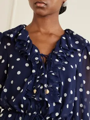 SELF-PORTRAIT Tiered Ruffled Polka Dot Georgette Midi Dress - Blue
