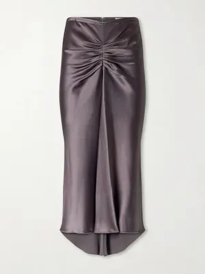 Victoria Beckham Ruched Satin Midi Skirt - Gray
