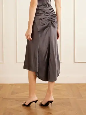 Victoria Beckham Ruched Satin Midi Skirt - Gray