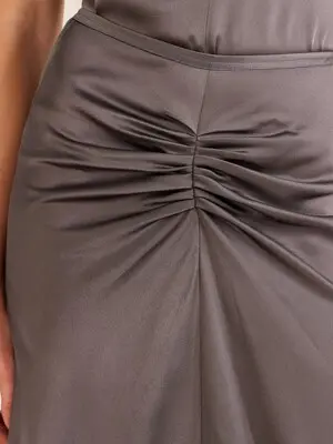Victoria Beckham Ruched Satin Midi Skirt - Gray