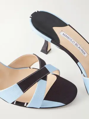 Manolo Blahnik X Emilia Wickstead Striped Grosgrain Mules - Blue