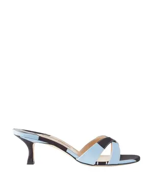 Manolo Blahnik Manolo Blahnik X Emilia Wickstead Striped Grosgrain Mules Navy