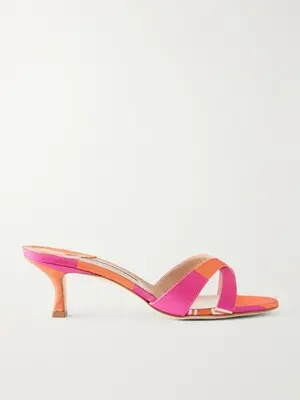 Manolo Blahnik Emilia Wickstead Callamu 50 Striped Grosgrain Mules - Pink