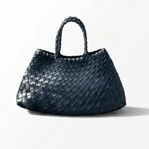 RIMINI Woven Vegan Leather Tote 'elisabetta' Blue - Brown
