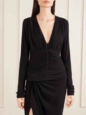 Sportmax Jersey Ruched Plunge Neck Blouse