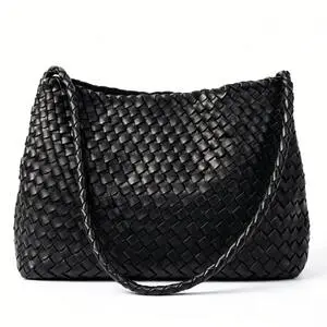 RIMINI Suzy Woven Vegan Leather Shoulder Bag - Black