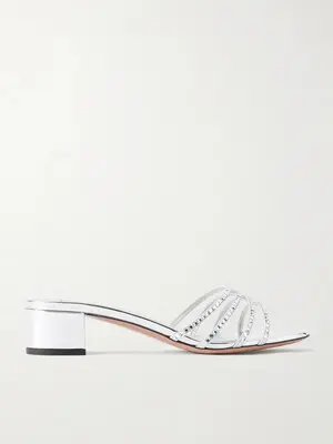 AQUAZZURA Sensation 35 Embellished Metallic Leather Mule - Silver