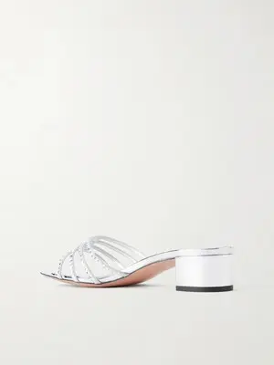 AQUAZZURA Sensation 35 Embellished Metallic Leather Mule - Silver
