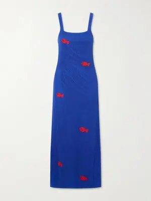 STAUD + Da Adolfo Pietro Crocheted Embroidered Midi Dress