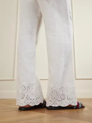 Staud Oscar Embroidered Linen Straight-leg Pants