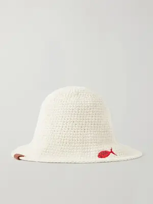 Staud Adolfo Meyers Crocheted Hat With Embroidered Logo - Neutrals