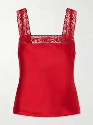 Staud Veronica Silk-satin Tank Top With Fish-motif Straps - Red