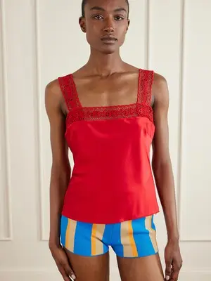 Staud Veronica Silk-satin Tank Top With Fish-motif Straps