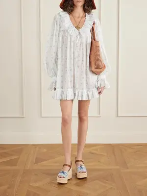 Chloé Ruffled Floral-print Cotton-voile Mini Dress