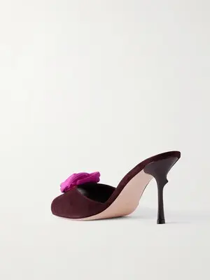 ROGER VIVIER Epine Rose 85 Floral-appliquéd Suede Mules - Burgundy