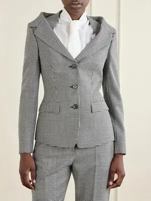 Alexander McQueen Gingham Wool Blazer With Exaggerated Lapels - Gray