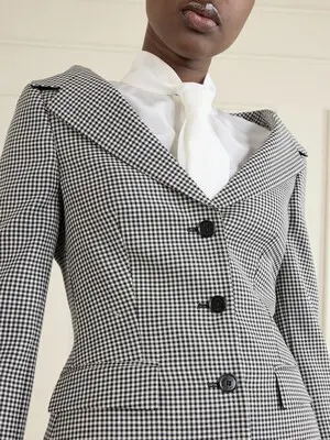 Alexander McQueen Gingham Wool Blazer With Exaggerated Lapels - Gray