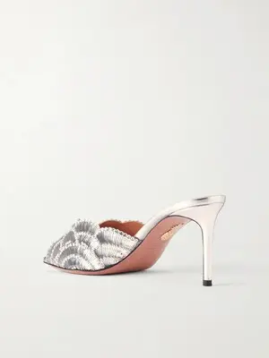 AQUAZZURA Ce Soir 75 Embellished Metallic Leather Mule - Silver