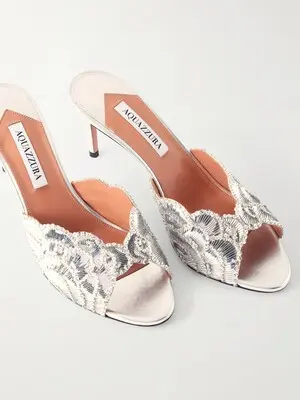 AQUAZZURA Ce Soir 75 Embellished Metallic Leather Mule - Silver