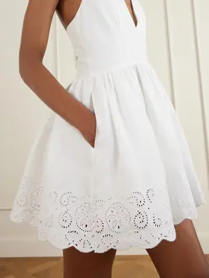 Staud Grazia" Gathered Linen Mini Dress With Eyelet Trim