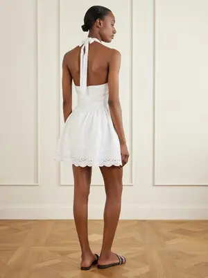Staud Grazia" Gathered Linen Mini Dress With Eyelet Trim