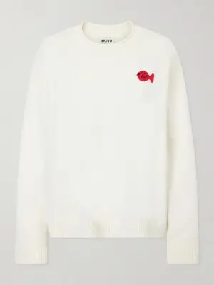 Staud Giada Embroidered Crewneck Sweater - Neutrals