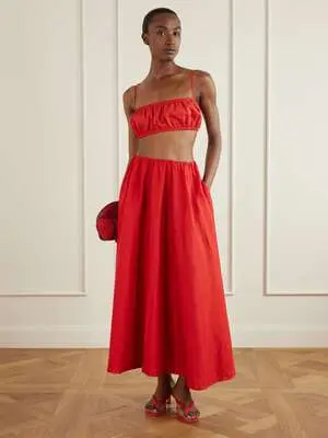 Staud Milano Linen Maxi Skirt - Red