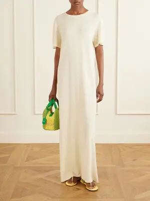 Polo Ralph Lauren Crocheted Bucket Bag With Leather Trim And Beaded Logo