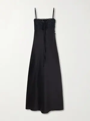 Chloé Lace-trimmed Silk-satin Midi Dress - Black