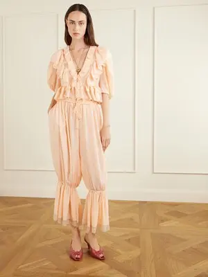 Chloé Ruffled Silk Charmeuse Blouse - Orange