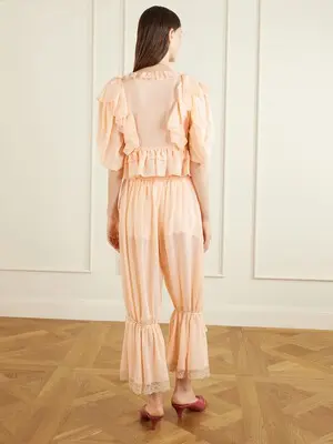 Chloé Ruffled Silk Charmeuse Blouse - Orange