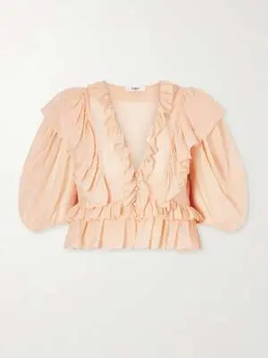 Chloé Ruffled Silk-charmeuse Blouse - Peach